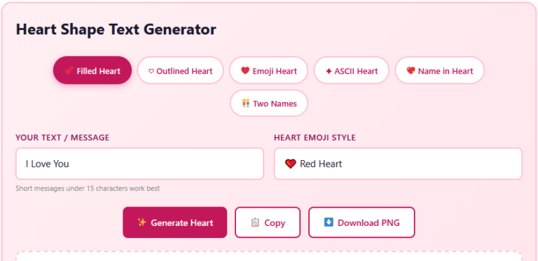 Heart Shape Text Generator | Big Heart Symbol Copy | Love ASCII Art